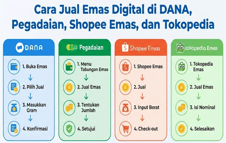 Cara Jual Emas Digital di DANA, Pegadaian, Shopee, dan Tokopedia - BAMS